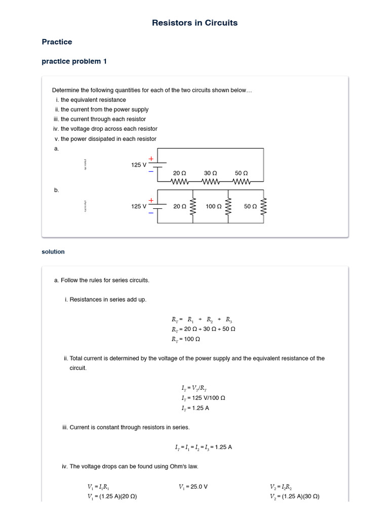Resistors in Circuits - Practice - The Physics Hypertextbook | PDF ...