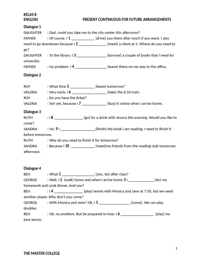 Present Cont For Future Arrangement Kls 8 Worksheet | PDF