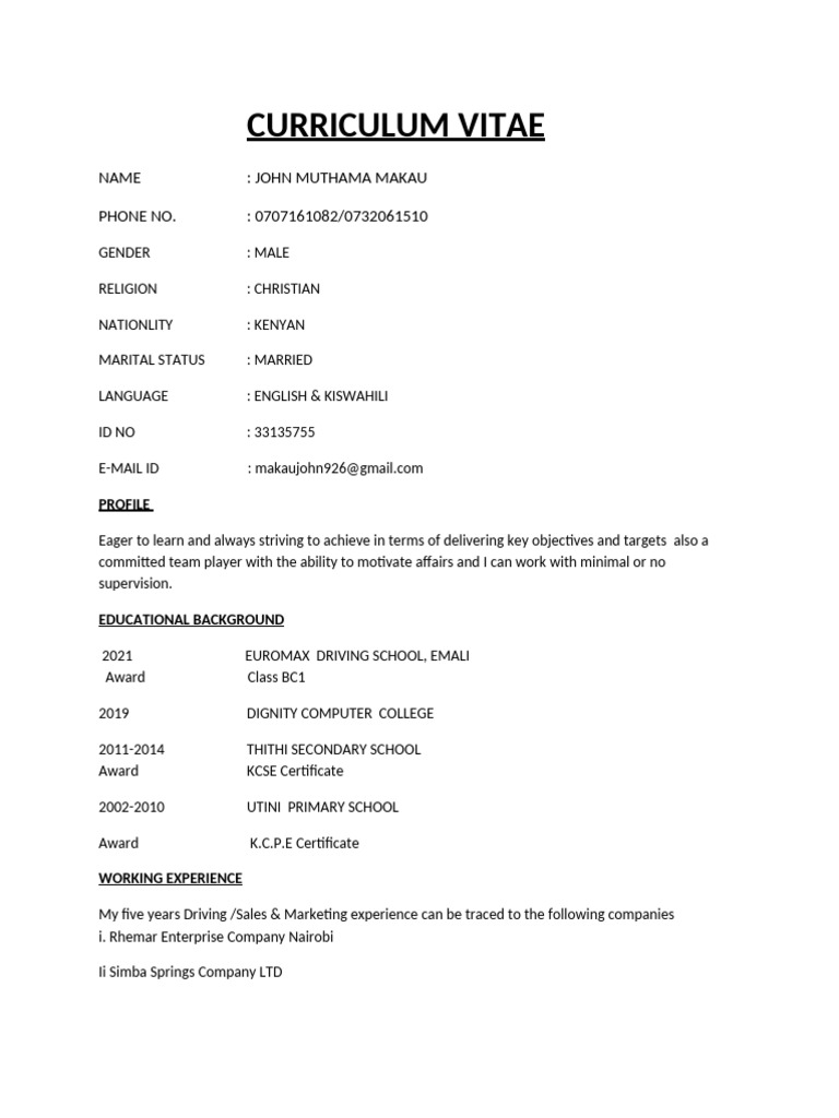 Curriculum Vita John Muthama | PDF