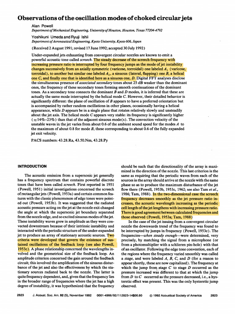 Powell - Observations of The Oscillation Modes of Choked Circular Jets ...