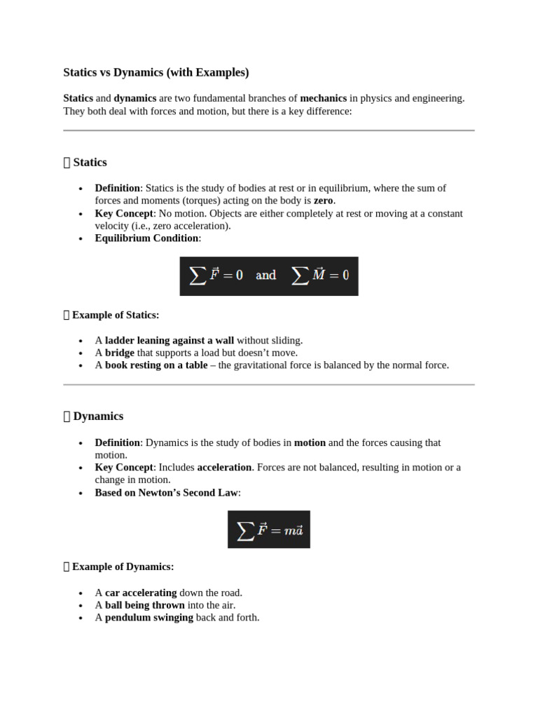 Statics Vs Dynamics | PDF