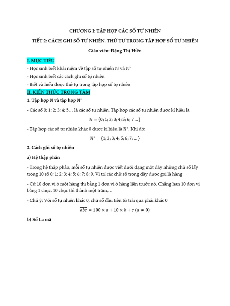 HT6CB - Cach Ghi So Tu Nhien. Thu Tu Trong Tap Hop So Tu Nhien | PDF