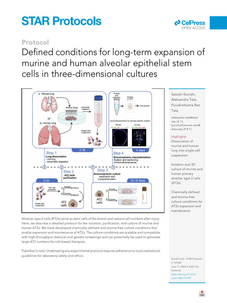 SOP-Defined Conditions For Long-Term Expansion of Murine and Human ...