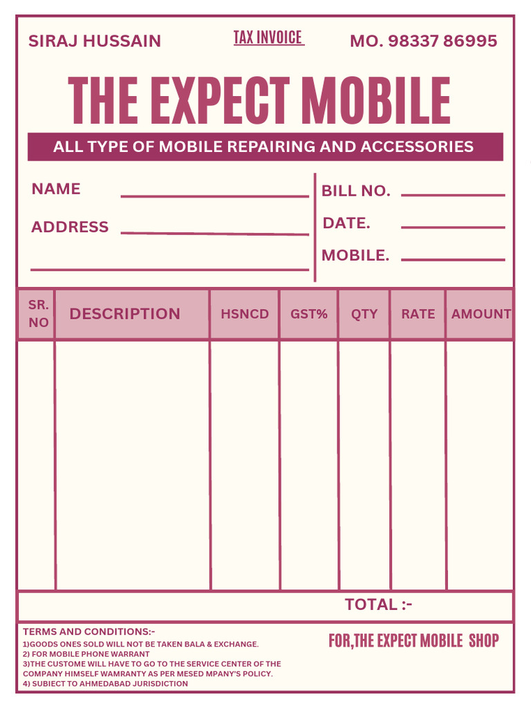 Pink and Black Flat & Minimalist Business Bill Document - 20250820 ...
