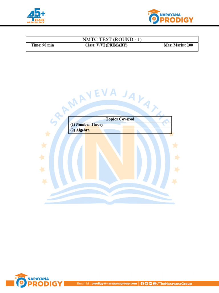 NMTC Primary_Test Paper - 2 -3 | PDF | Numbers | Prime Number