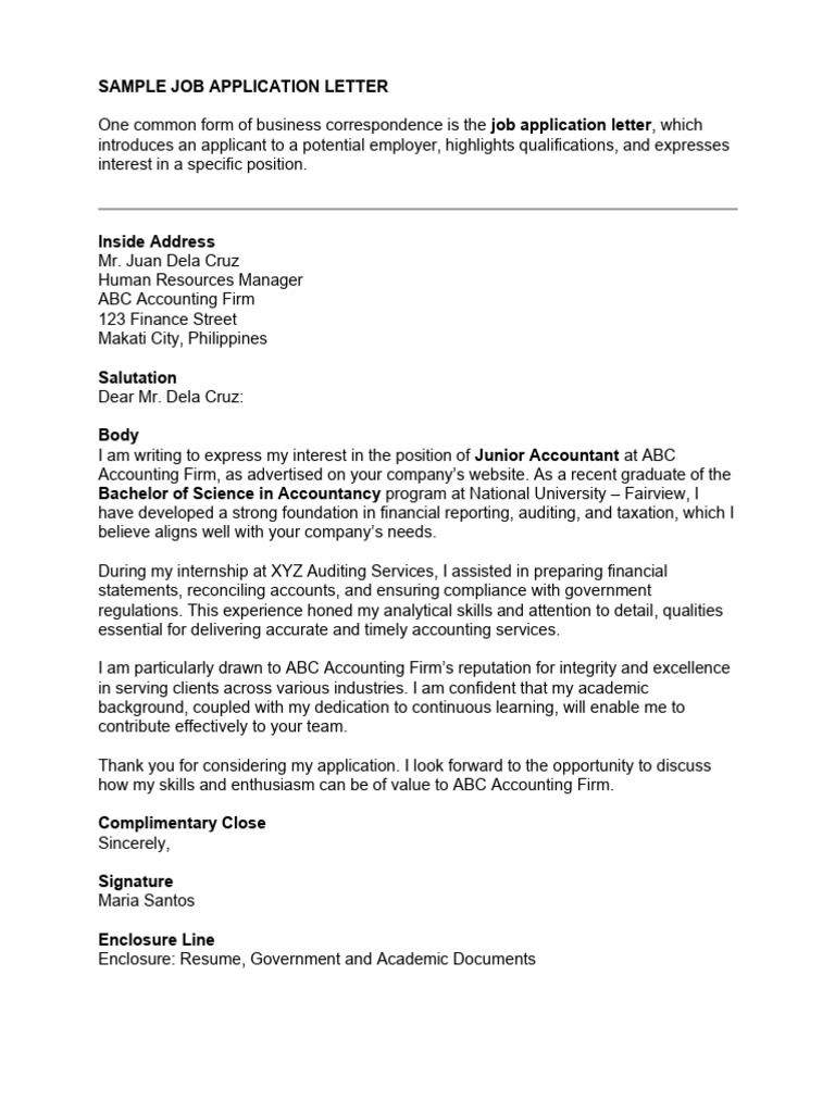 Sample Job Application Letter | PDF
