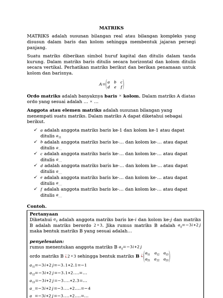 Operasi dan Jenis Matriks Dasar | PDF