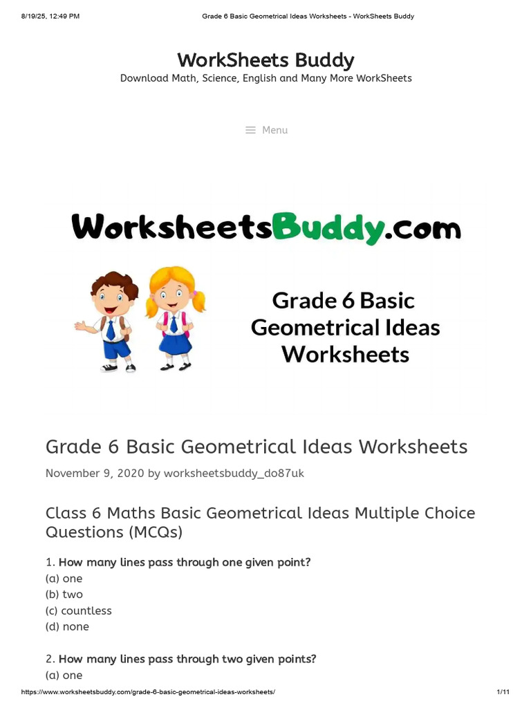 Class 6 Geometrical Ideas Worksheets | PDF | Line (Geometry) | Triangle