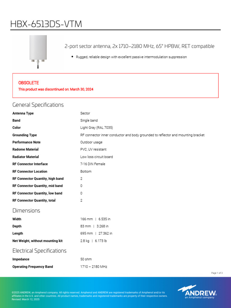 2-Port Sector Antenna Specifications | PDF | Antenna (Radio ...
