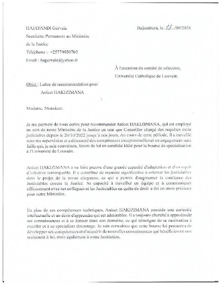 Lettre de Recommandation 1 | PDF