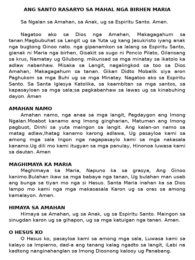 Ang Santo Rasaryo Sa Mahal Nga Birhen Maria | PDF