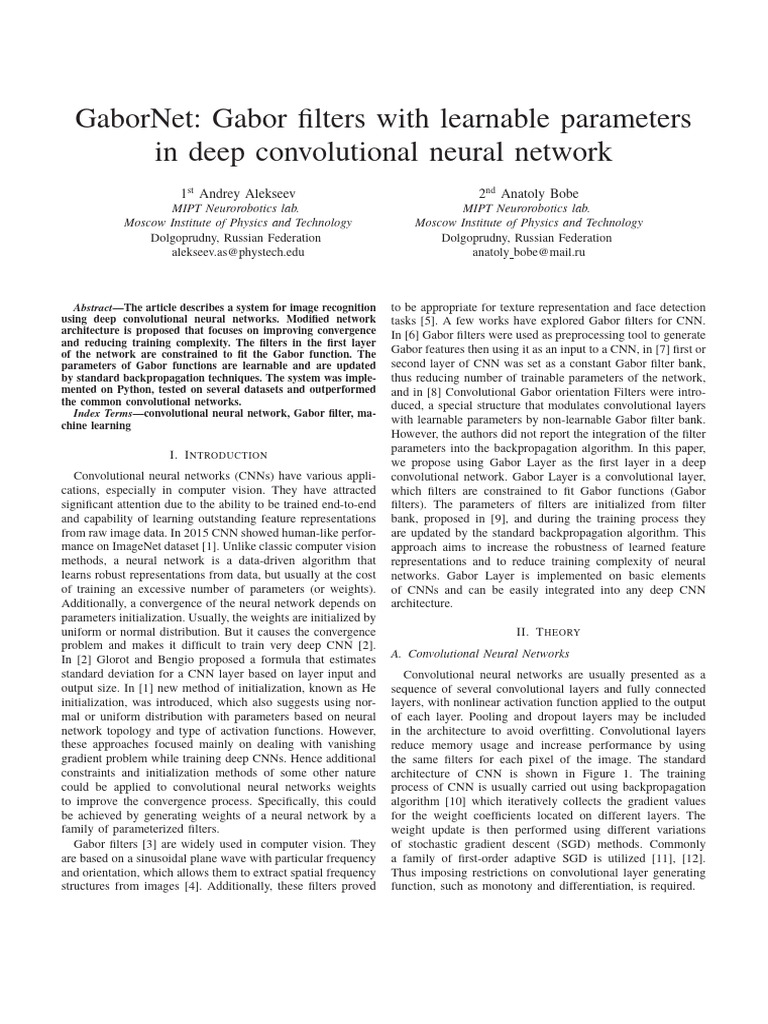 GaborNet Gabor Filters With Learnable Parameters in Deep Convolutional Neural Network | PDF ...