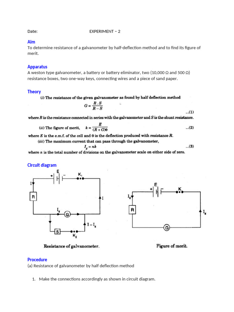 Resource 20250527151955 Resistance of a Galvanometer Using Half ...