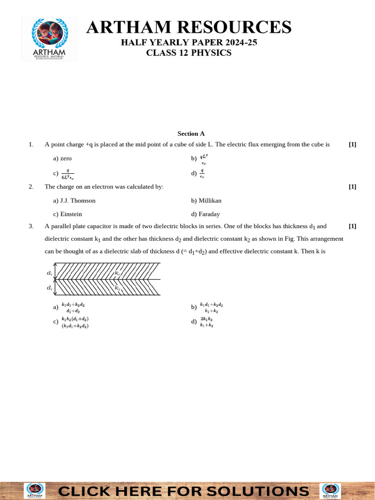 Set of 15 Half Yearly Sample Papers For Class 12 Physics With Solutions (1) .pdf-1 | PDF ...