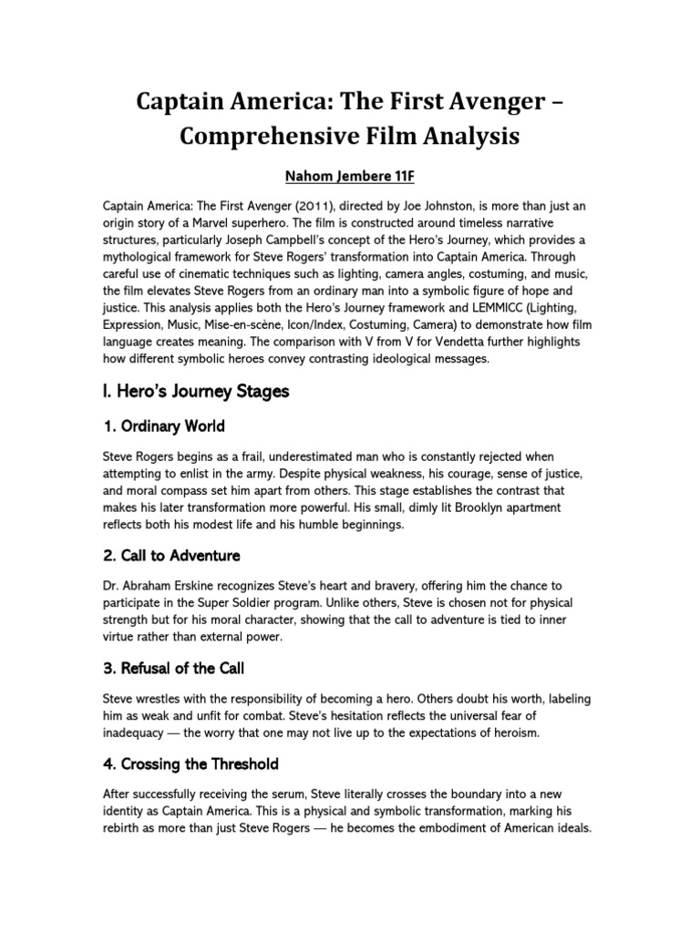Captain America Film Analysis: Hero's Journey | PDF | Hero | Courage