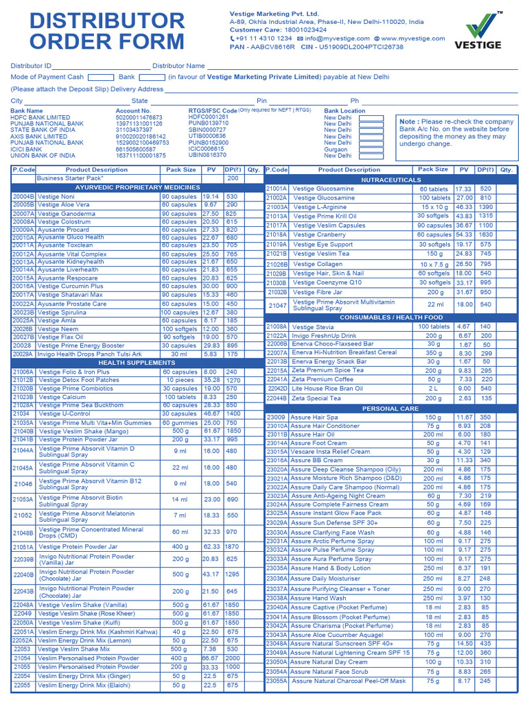 Distributor Order Form 28apr2025 | PDF | Shampoo