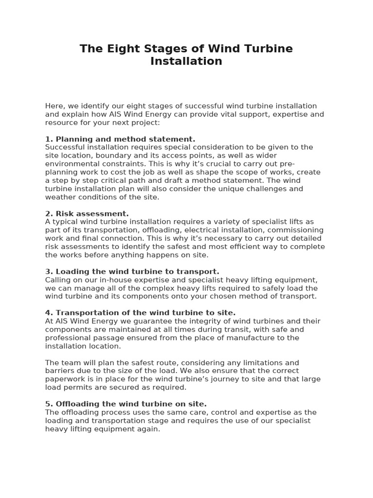 Eight Stages of Wind Turbine Installation | PDF | Wind Turbine | Wind Power