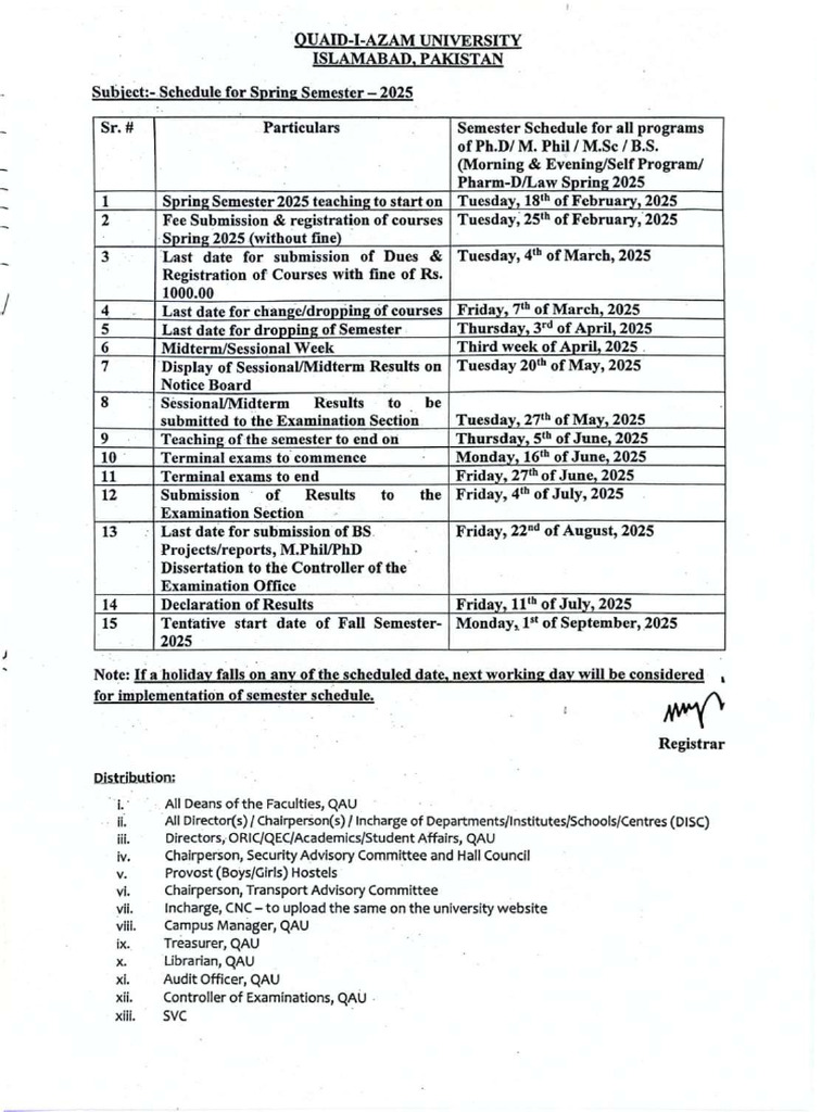 Semester Schedule | PDF