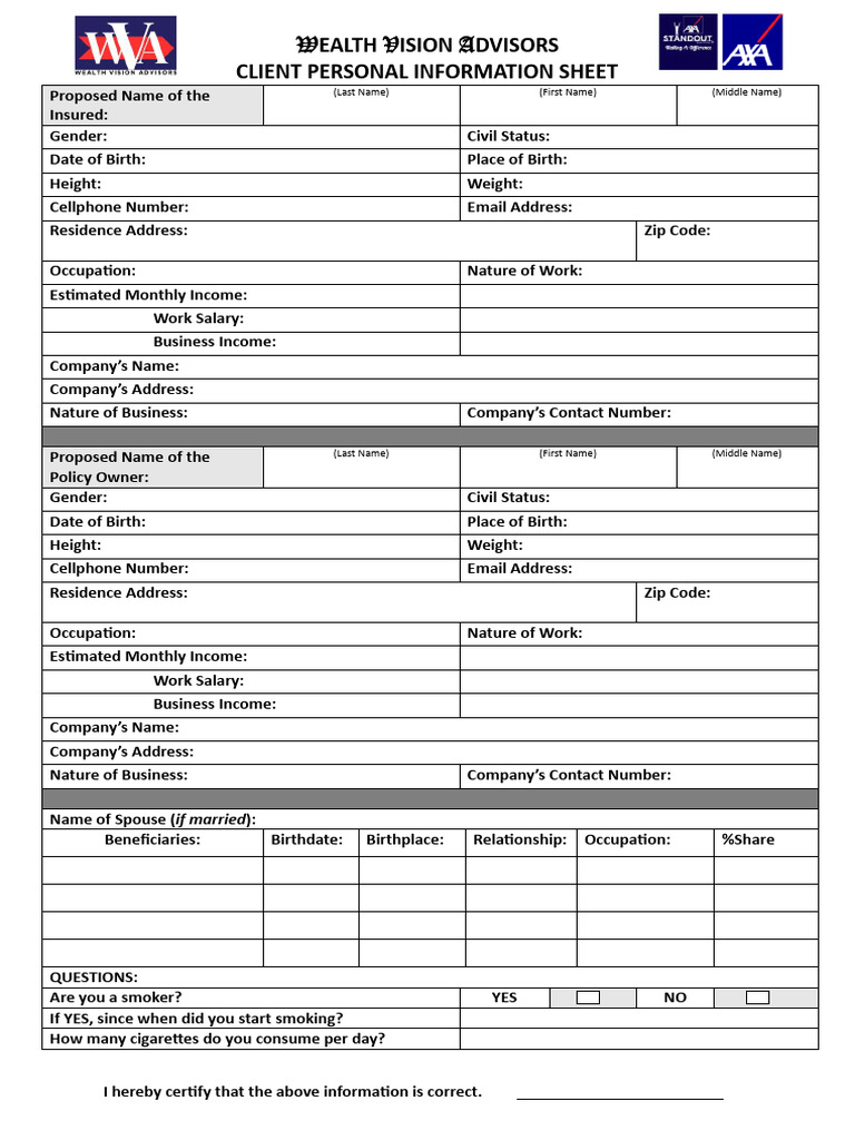 Client Personal Information - 2 | PDF