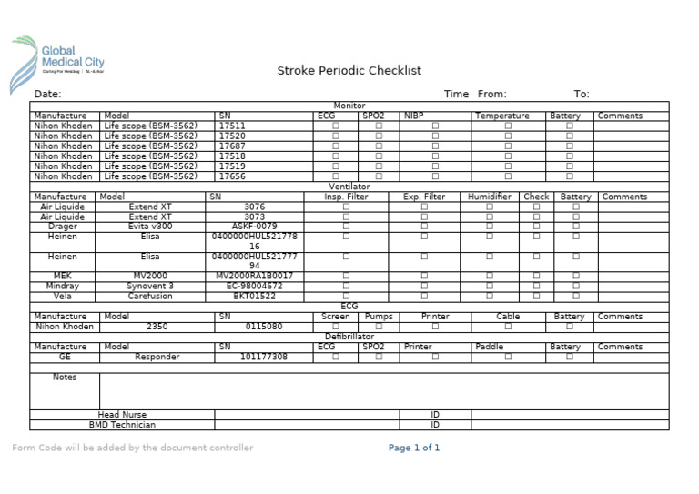 Stroke Periodic Checklist - New | PDF