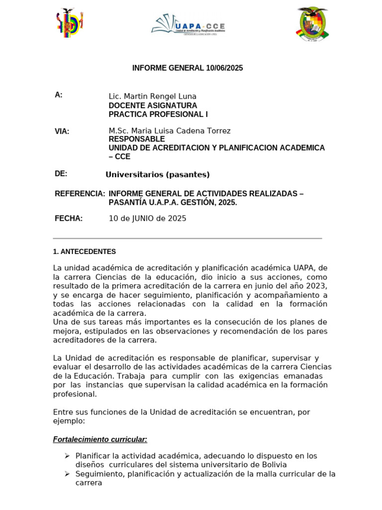Informe General | PDF | Planificación | Plan de estudios