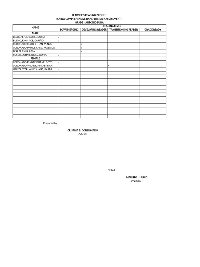 Learner's Reading Profile Template | PDF