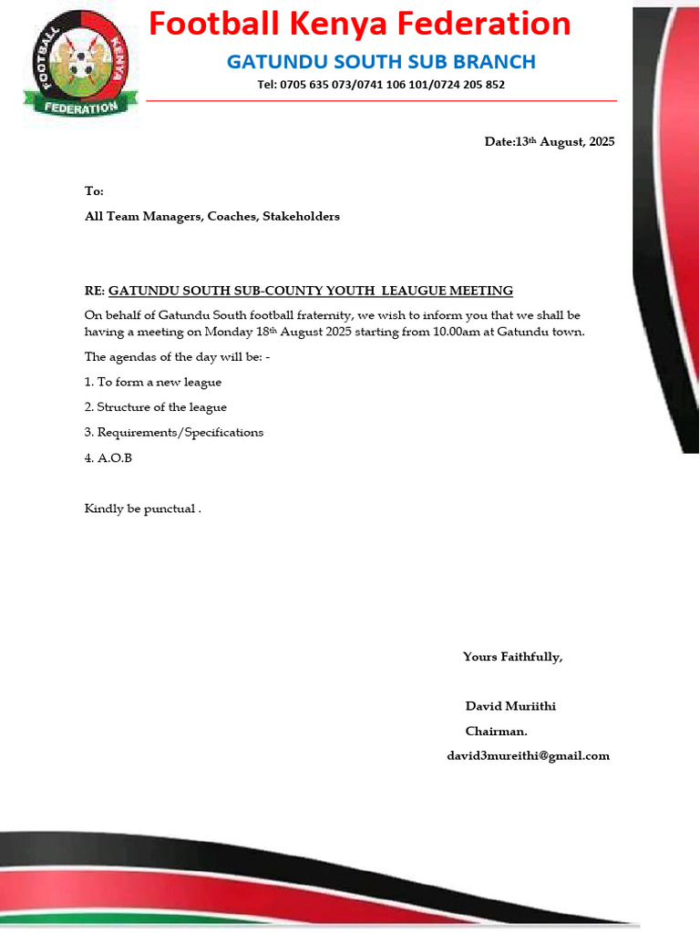 Football Kenya Federation Letter | PDF