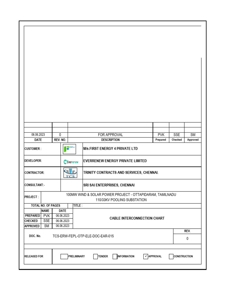Cable Interconnection Chart for 100MW Project | PDF | Electrical ...