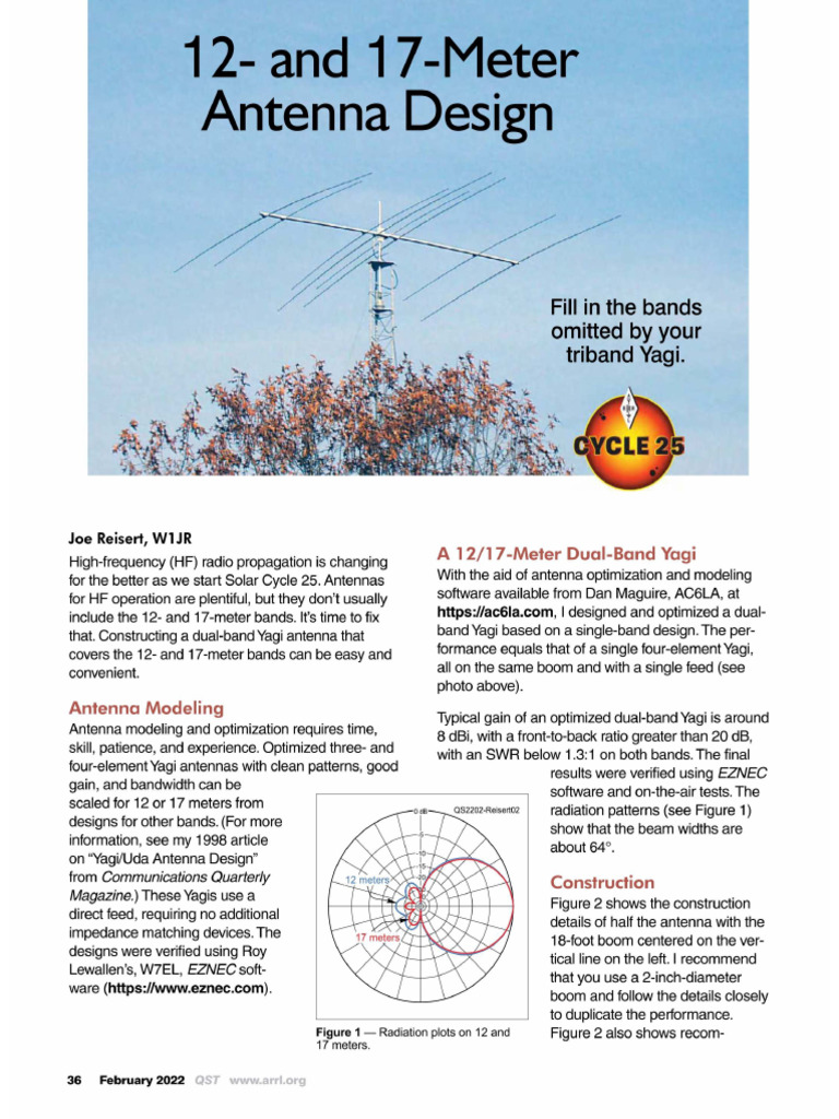 12 and 17m Yagi Antenna Design QST 2022 | PDF