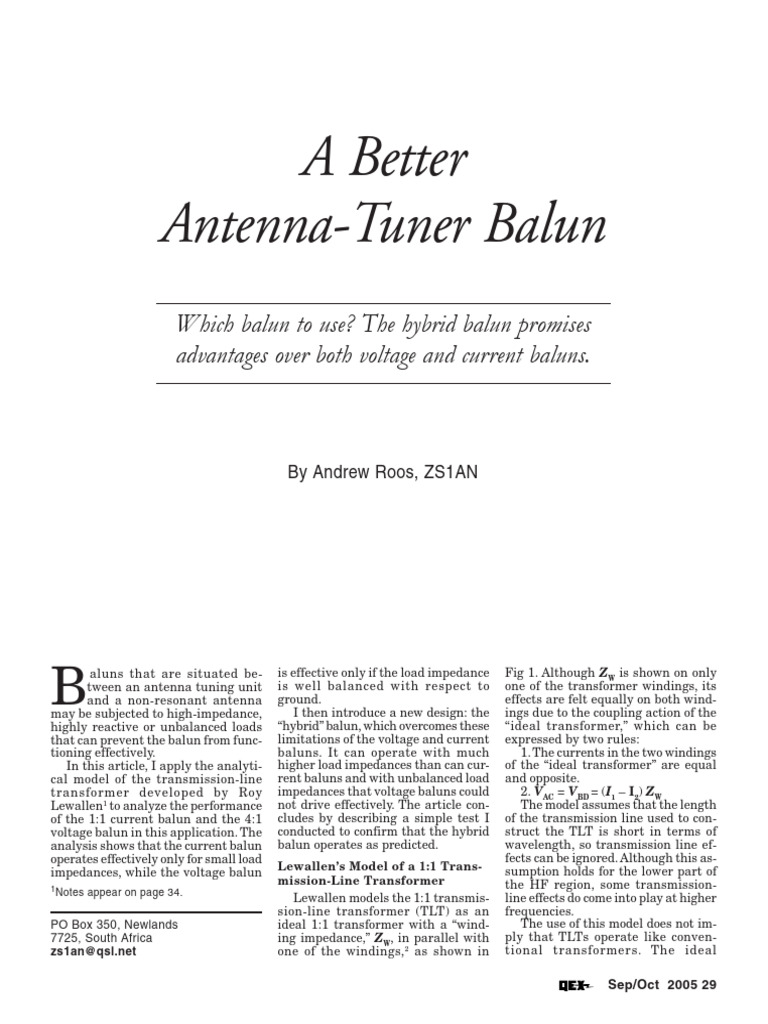 A Better Antenna-Tuner Balun (QEX OCT 2005) | PDF | Antenna (Radio ...
