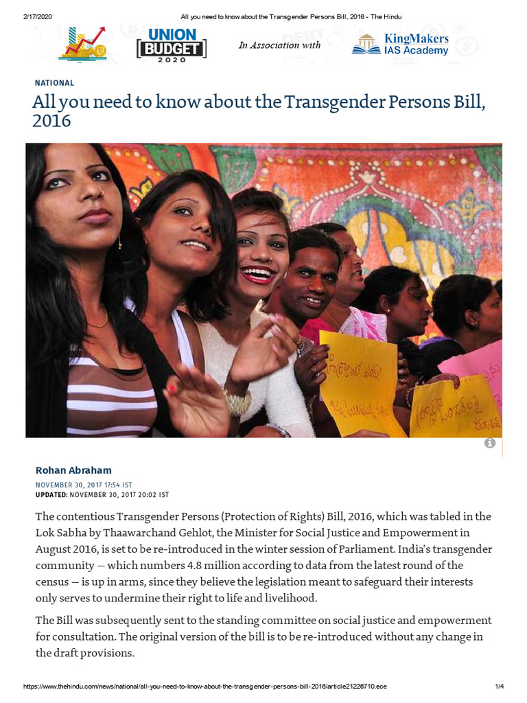 Overview of Transgender Persons Bill 2016 | PDF | LGBTQIA+ Studies ...