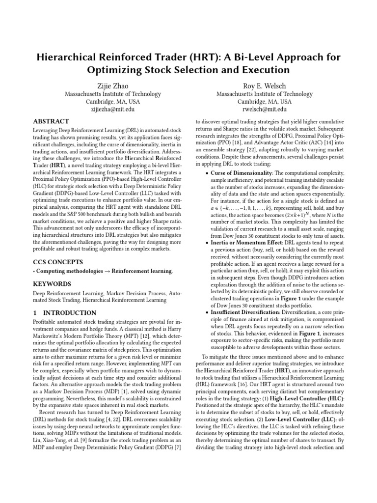 Hierarchical Reinforced Trader (HRT) A Bi-Level Approach For Optimizing Stock Selection and ...