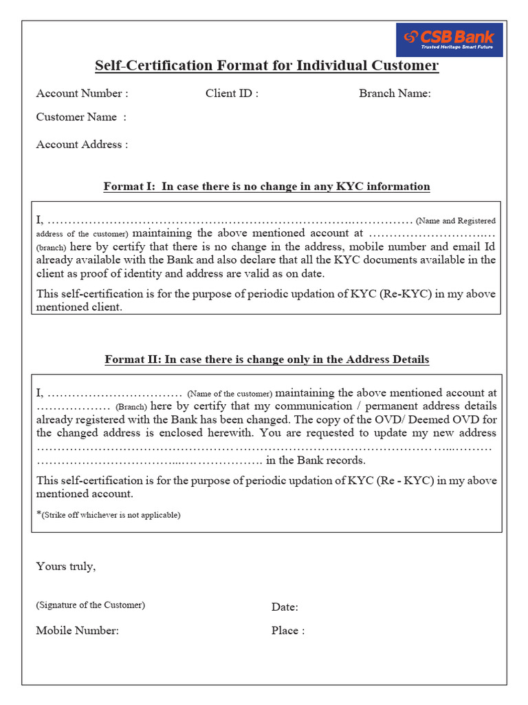 KYC Self-Certification Form Guide | PDF