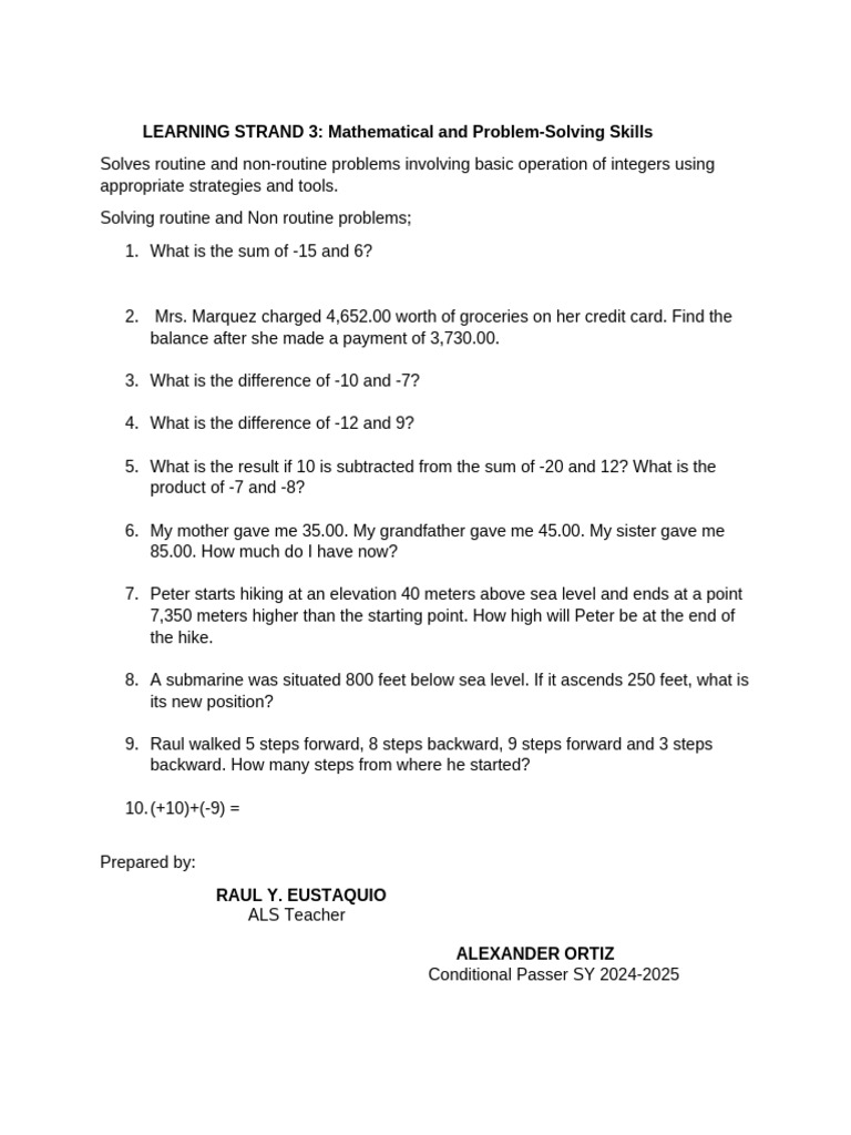 Learning Strand 3 Routine and Non-Routine Las | PDF