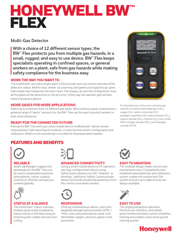 Honeywell BW™ Flex Multi-Gas Detector | PDF | Oxide | Industrial Gases