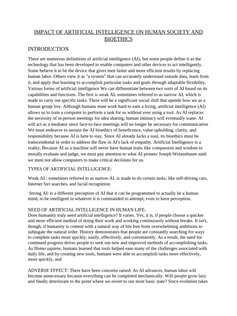 AI's Influence on Society and Bioethics | PDF | Artificial Intelligence ...