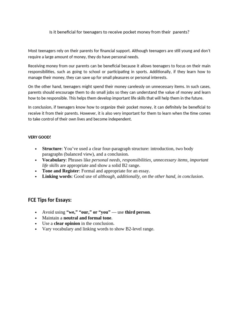 B2 Opinion Essay Sample and Feedback | PDF