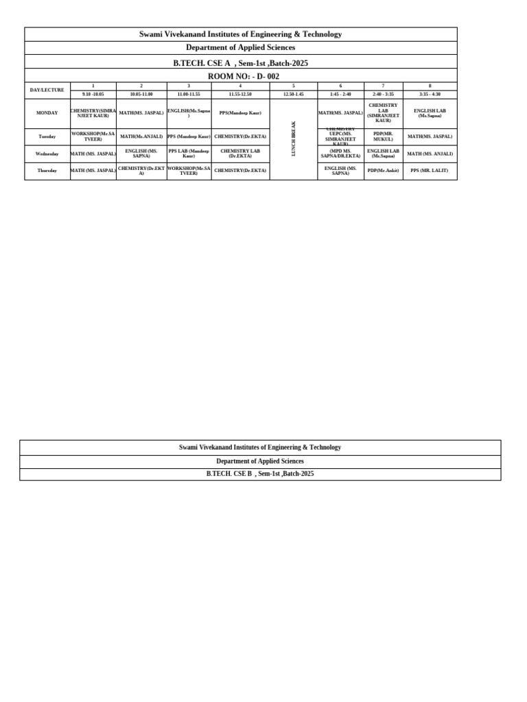 Revised and Updated Time Table Classwise From 11-08-2025 To 14-08-2025 ...