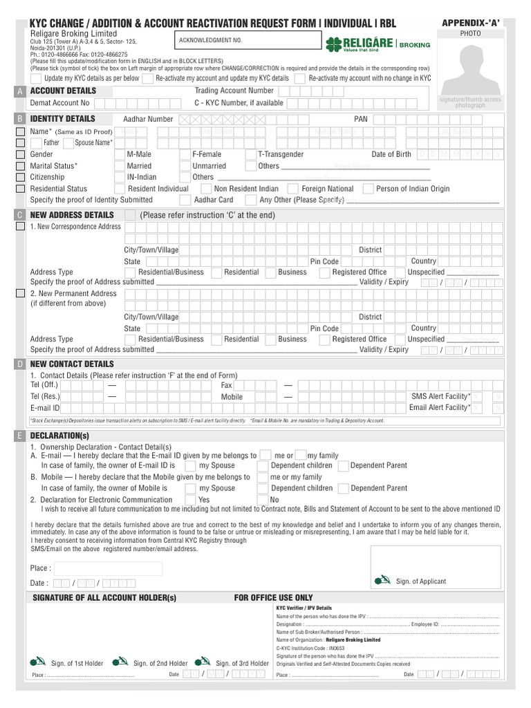 KYC Update & Account Reactivation Form | PDF | Identity Document