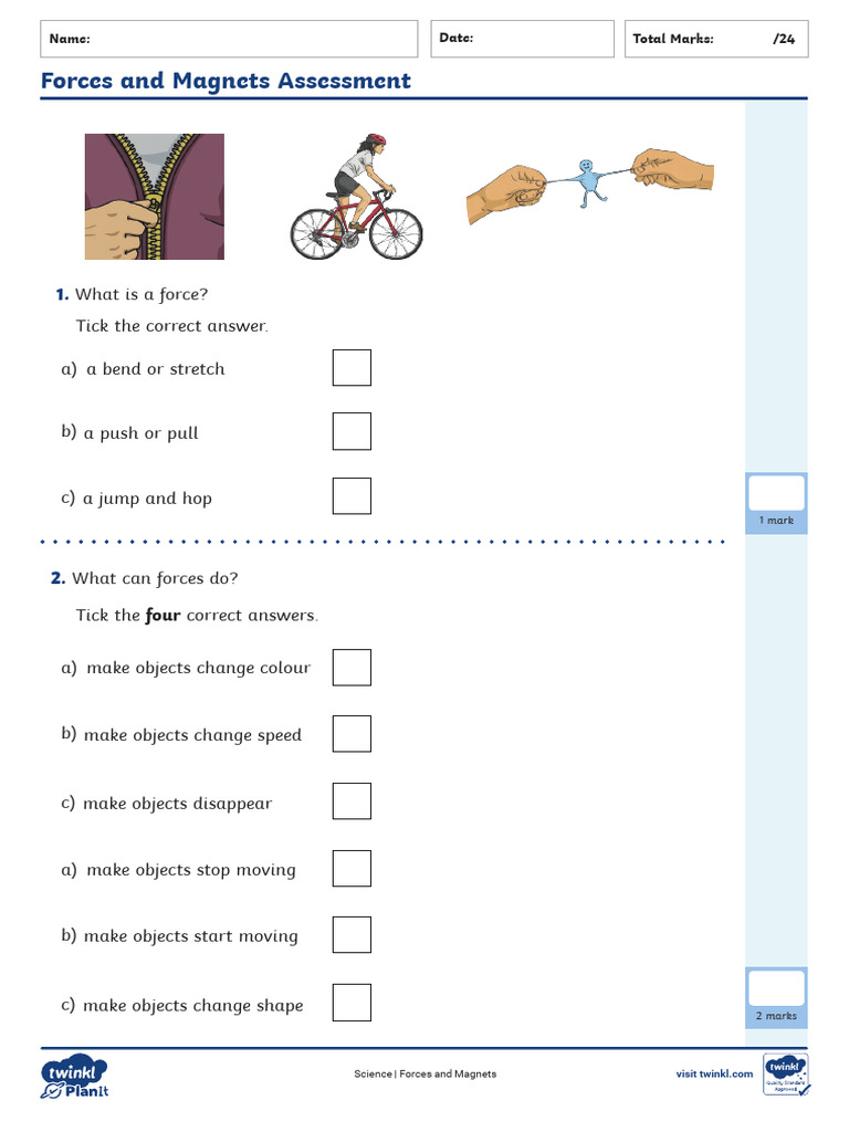 Assessment Test Forces and Magnets | PDF | Force | Magnet