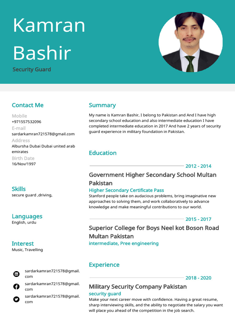 Kamran Bashir - Security Guard CV | PDF