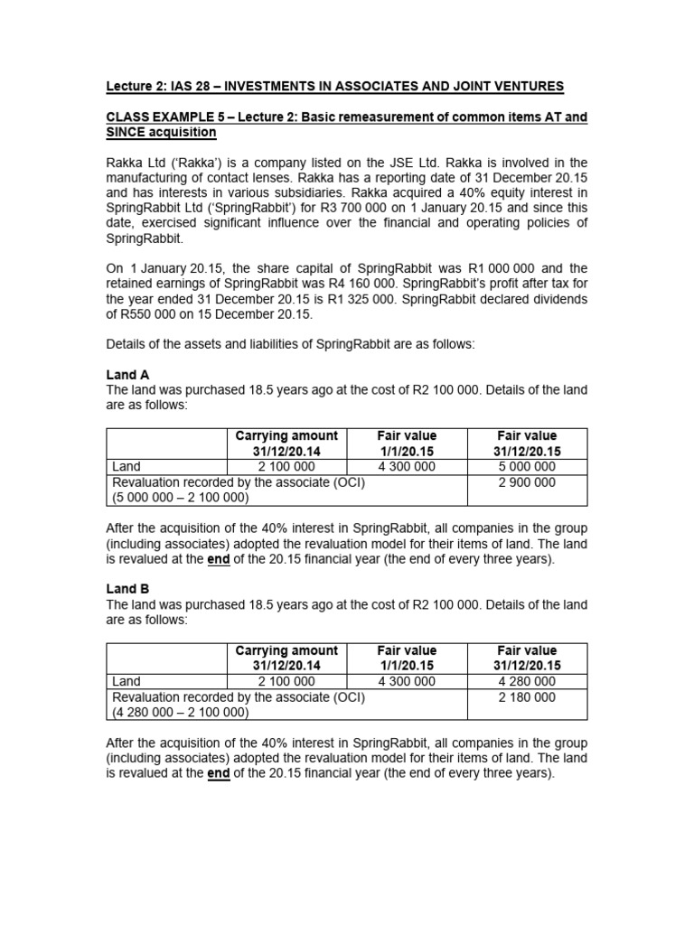 IAS 28 Lecture 2 - Class Example 5 - Items Remeasured Question | PDF | Fair Value | Intangible Asset