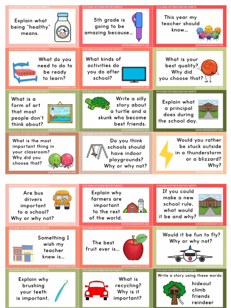 Fifth Grade Writing Prompts September | PDF