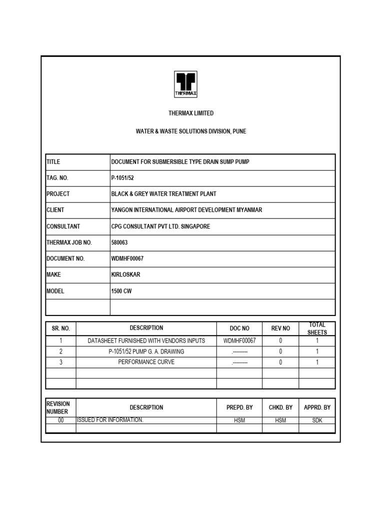 Datasheet For Drain Sump Pumps P-1051-52 | PDF | Pump | Manufactured Goods