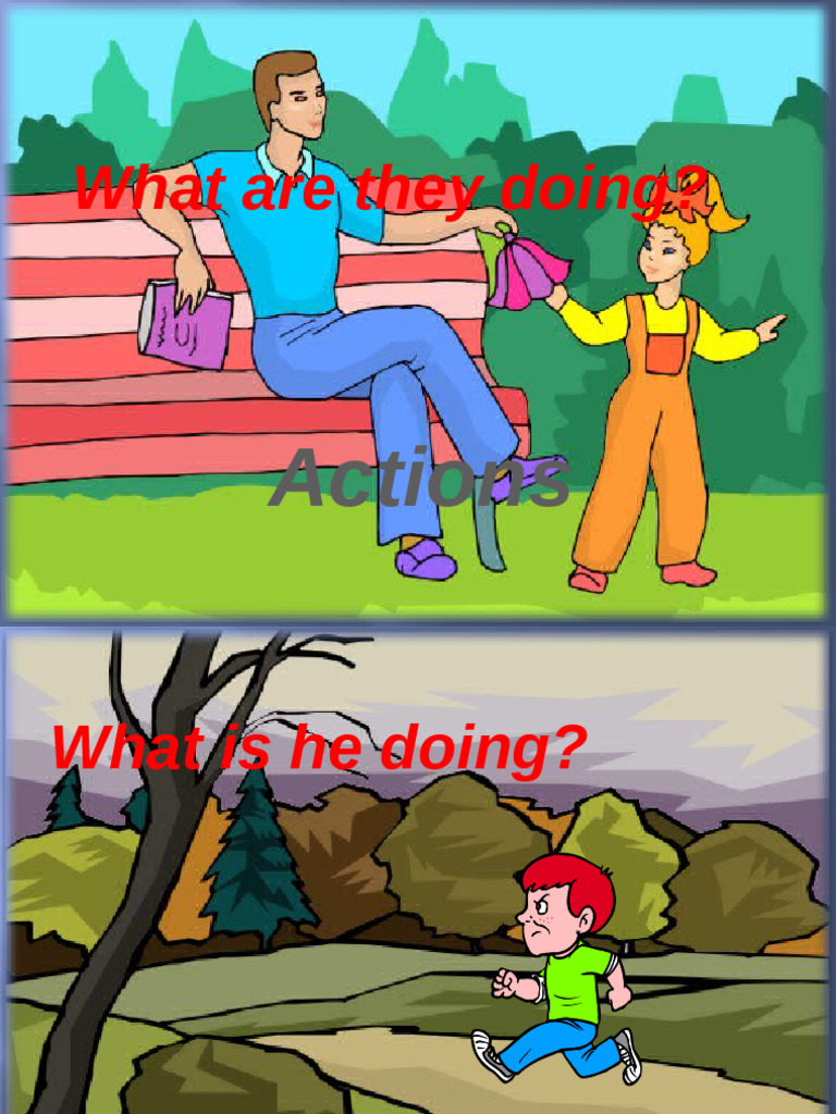 Action Verbs Present Continuous Tense PPT Quiz | PDF