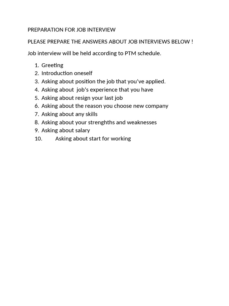 Preparation For Job Interview | PDF