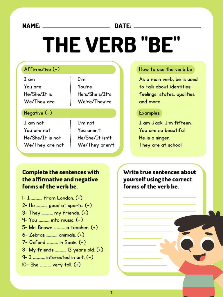 Verb to Be Grammar Worksheet in Colorful Simple Style_pagenumber | PDF ...