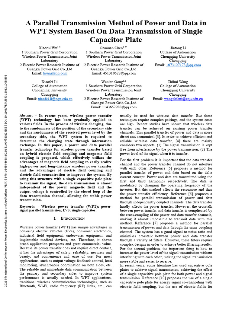 A Parallel Transmission Method of Power and Data in WPT System Based On ...