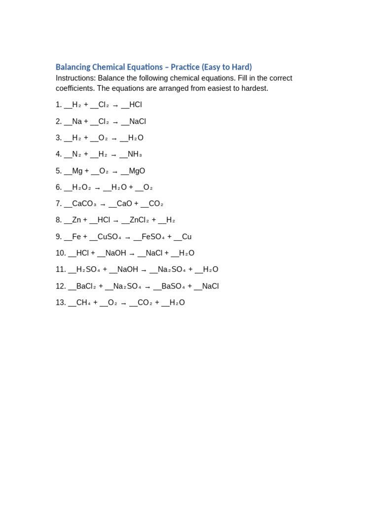 สำเนา Balancing Equations Grade9 Ordered | PDF