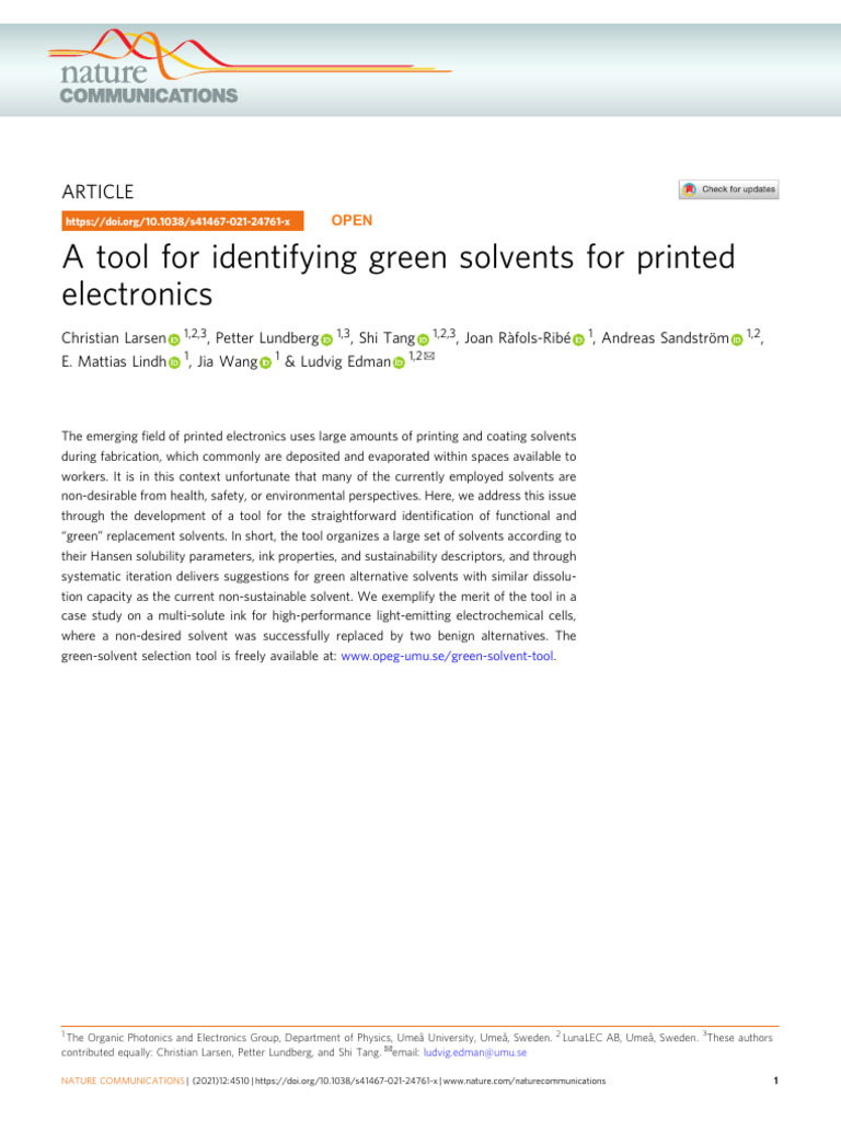 2021-A Tool For Identifying Green Solvents For Printed Electronics ...